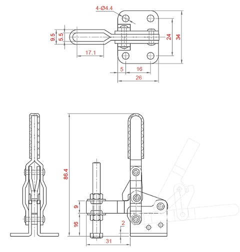Bloccaggio verticale base piatta braccio regolabile 80 Kg. | Vanzo ...
