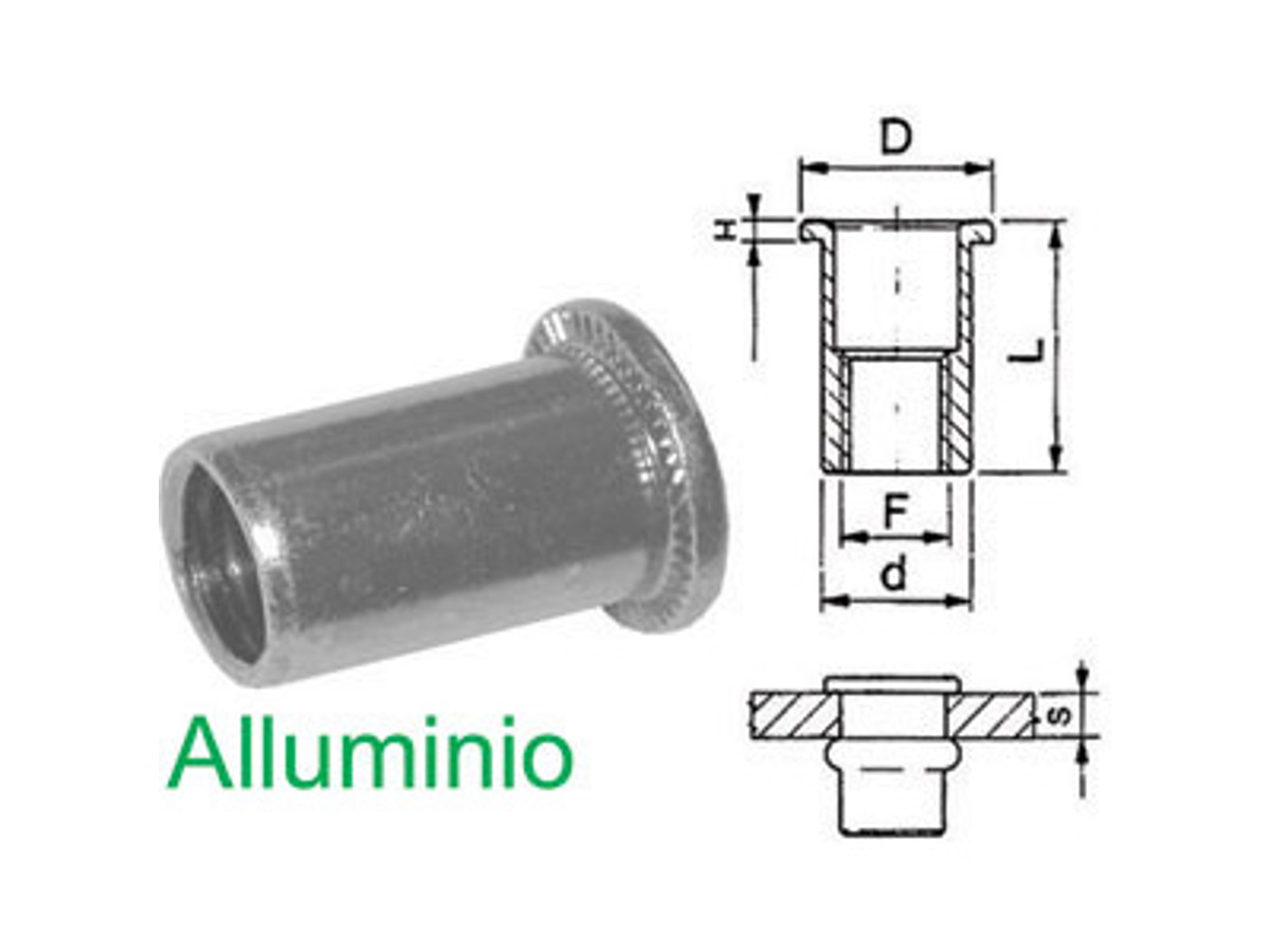 INSERTI FILETTATI A TESTA PIANA IN ALLUMINIO (CF 200PZ) | Vanzo Centro Fer
